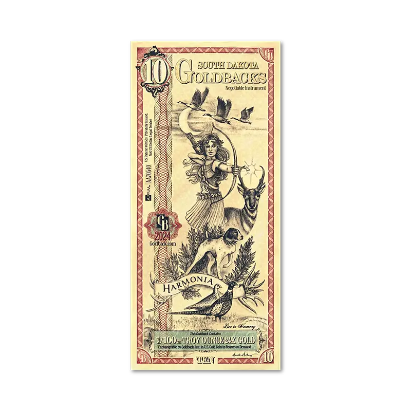 Buy 10 South Dakota Goldback – 24K Gold Spendable Note